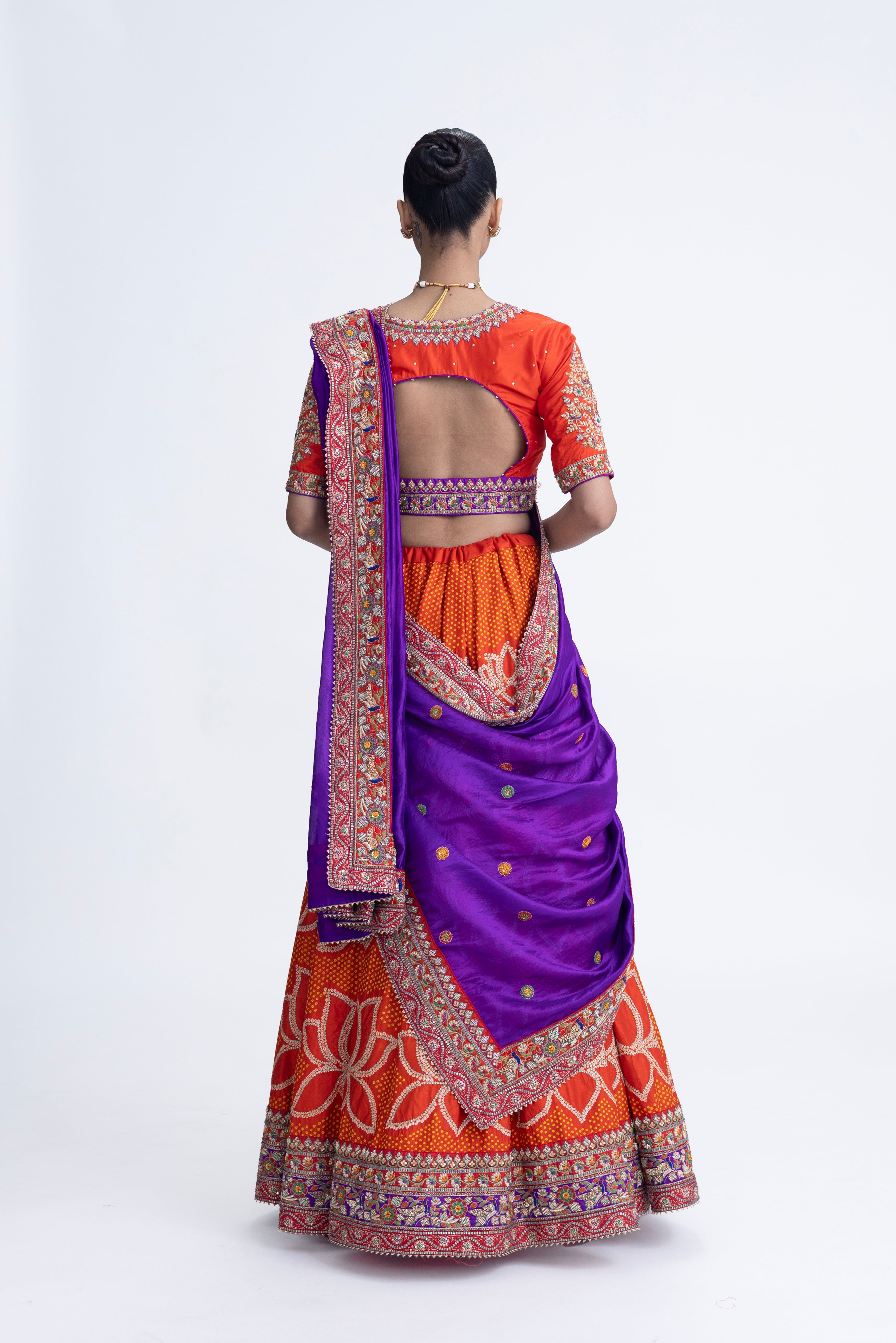 Lotus Bandhani Lehenga Set - Orange – Naina Jain